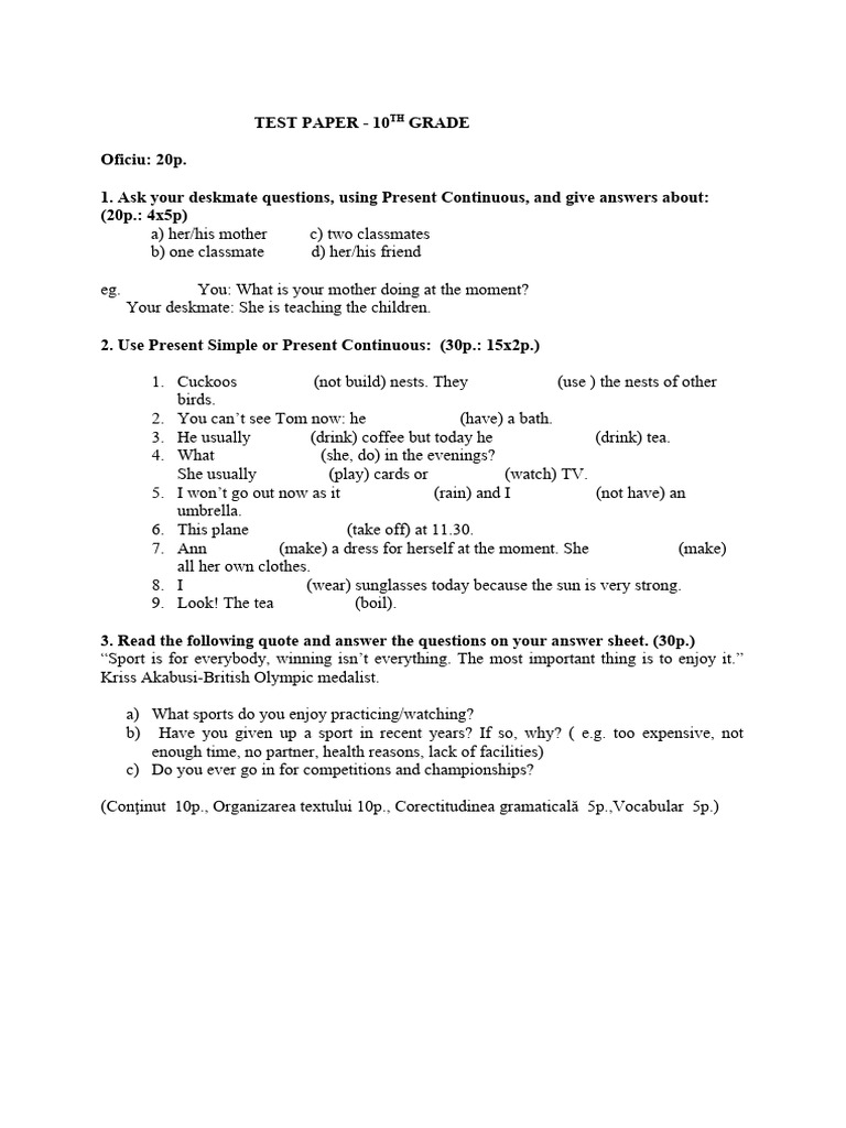 10 Test Paper | PDF