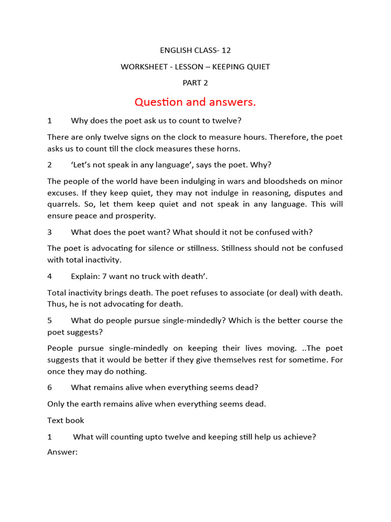 Keeping Quiet Notes | PDF
