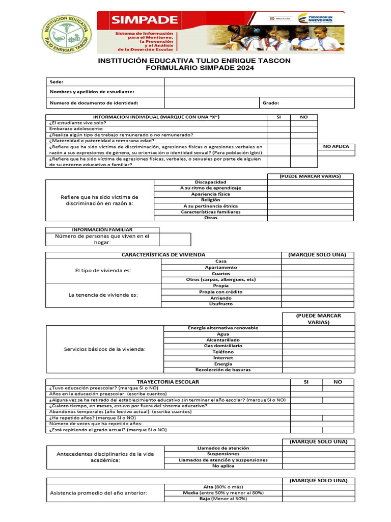 Formulario SIMPADE 2024 para Estudiantes | PDF | Educación de la ...