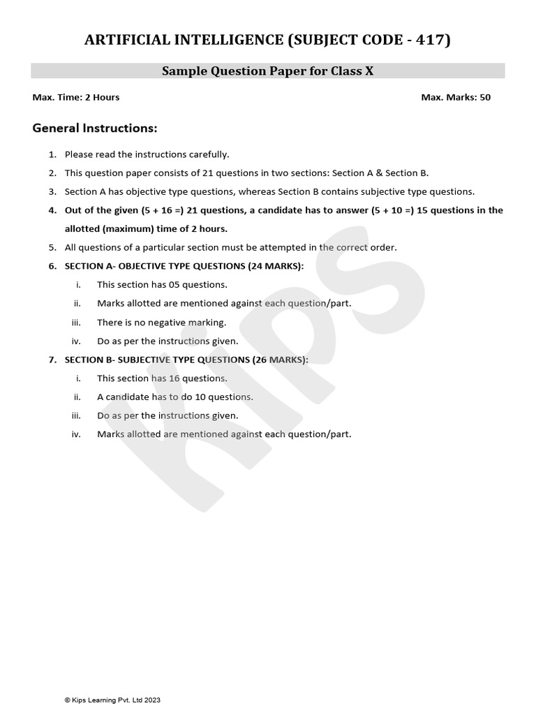 AI Class 10 Sample Paper 1 | PDF | Machine Learning | Artificial Intelligence