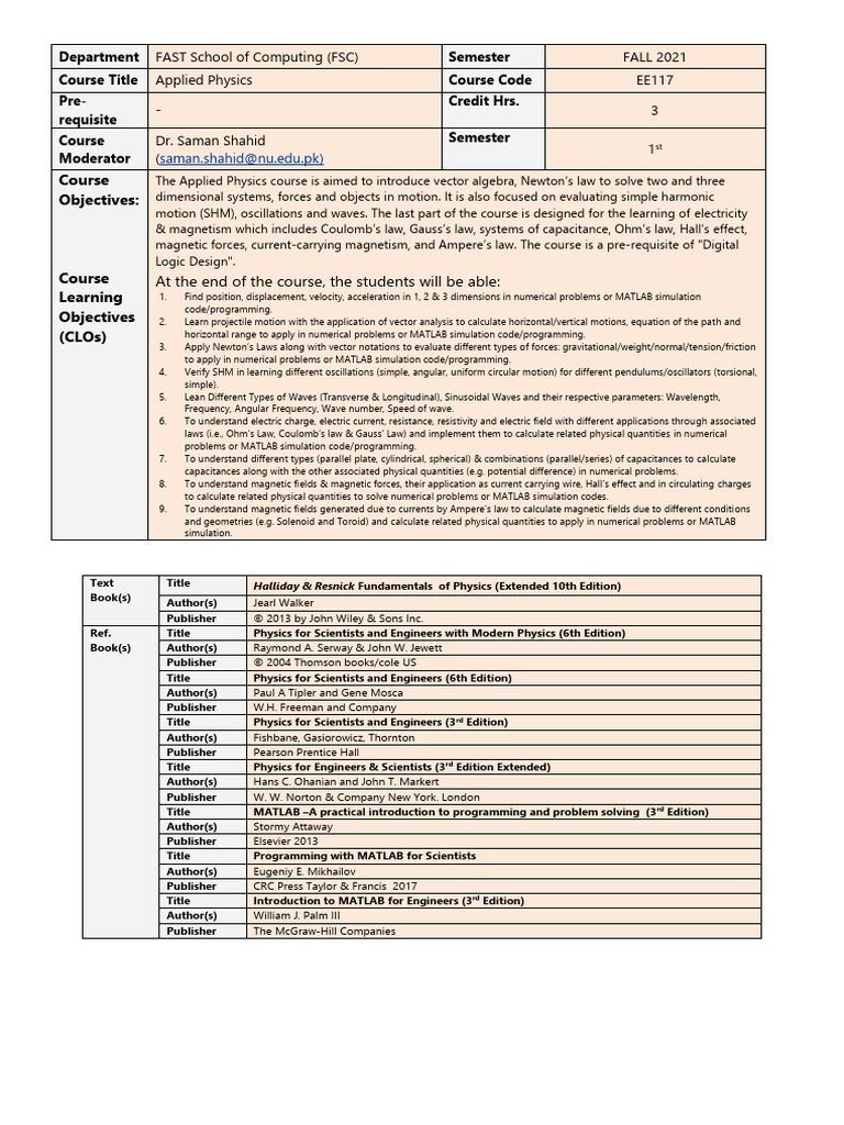 Applied Physics Course Overview - Fall 2021 | PDF | Force | Newton's ...