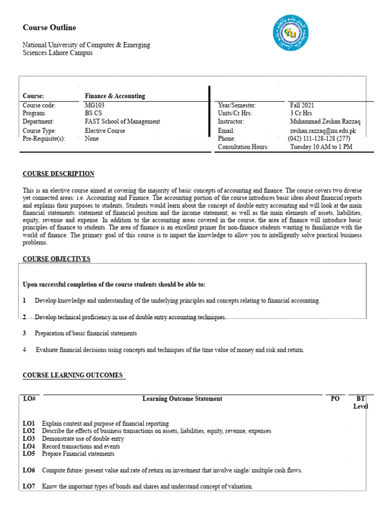 Course Outline - Finance and Accounting - CS Course | PDF | Bonds ...