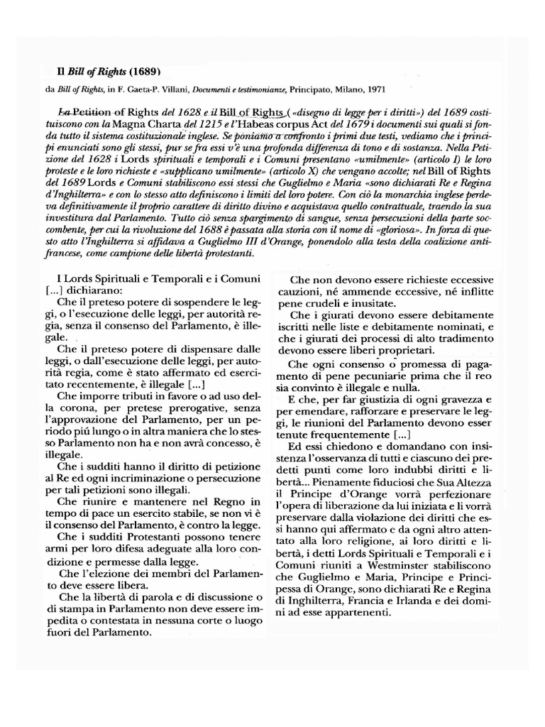 Bill of Rights 1689 | PDF