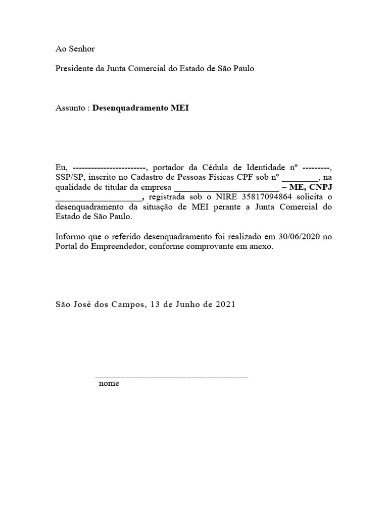 Desenquadramento MEI Jucesp | PDF | Negócios