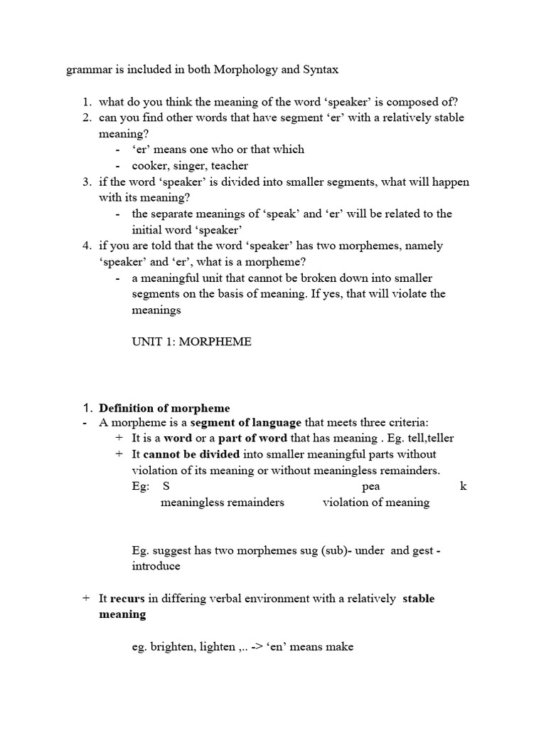 MORPHOLOGY AND SYNTAX | PDF | Clause | Word