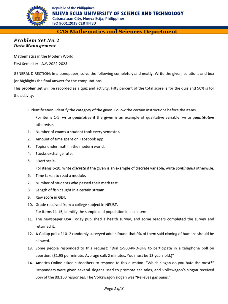 Problem Set 2 | PDF | Mathematics | Science Problem Set 2 | PDF | Mathematics | Science
