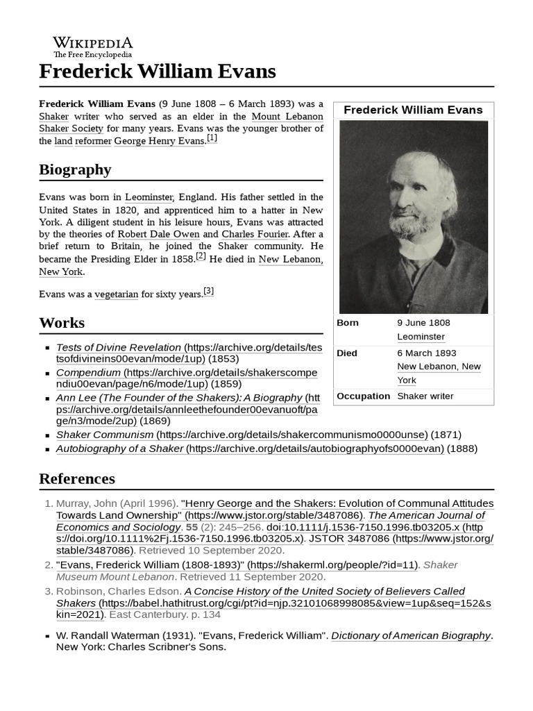 Frederick William Evans | PDF