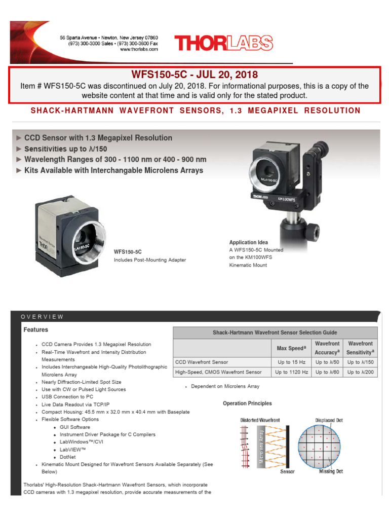 WFS150-5C Software Manual | PDF | Optics | Optical Devices