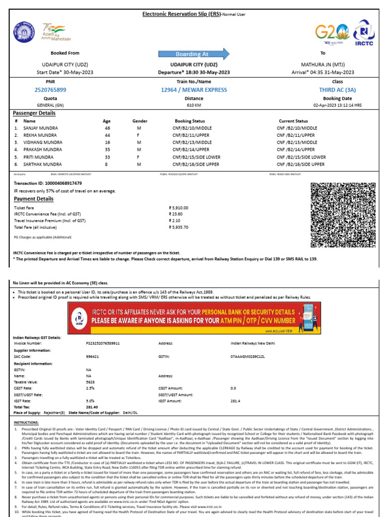Mathura Ticket | PDF | Identity Document | Ticket (Admission)