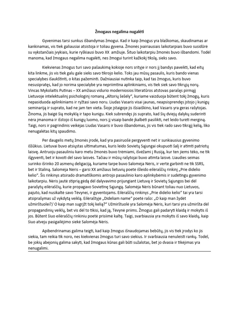 Žmogaus Negalima Nugalėti (Mykolaitis-Putinas, Nėris) (Nemoku - LT) | PDF