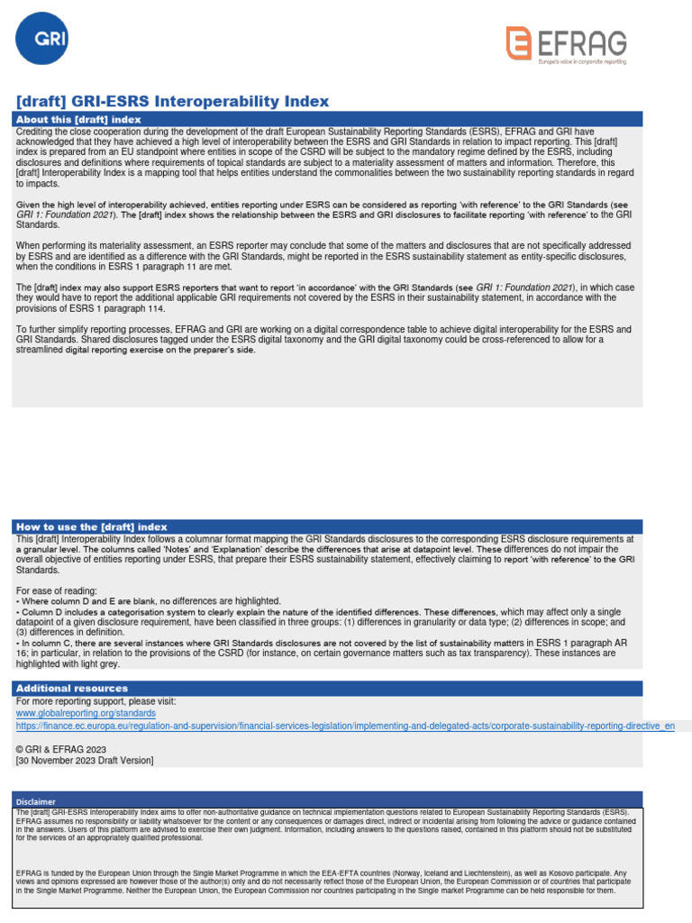 GRI-ESRS Interoperability Index Guide | PDF | Occupational Safety And ...