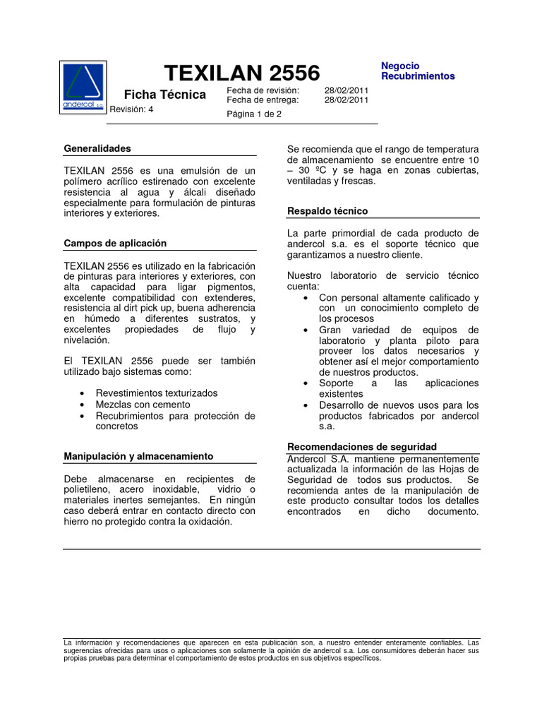 Emulsão Acrílica TEXILAN 2556 | PDF