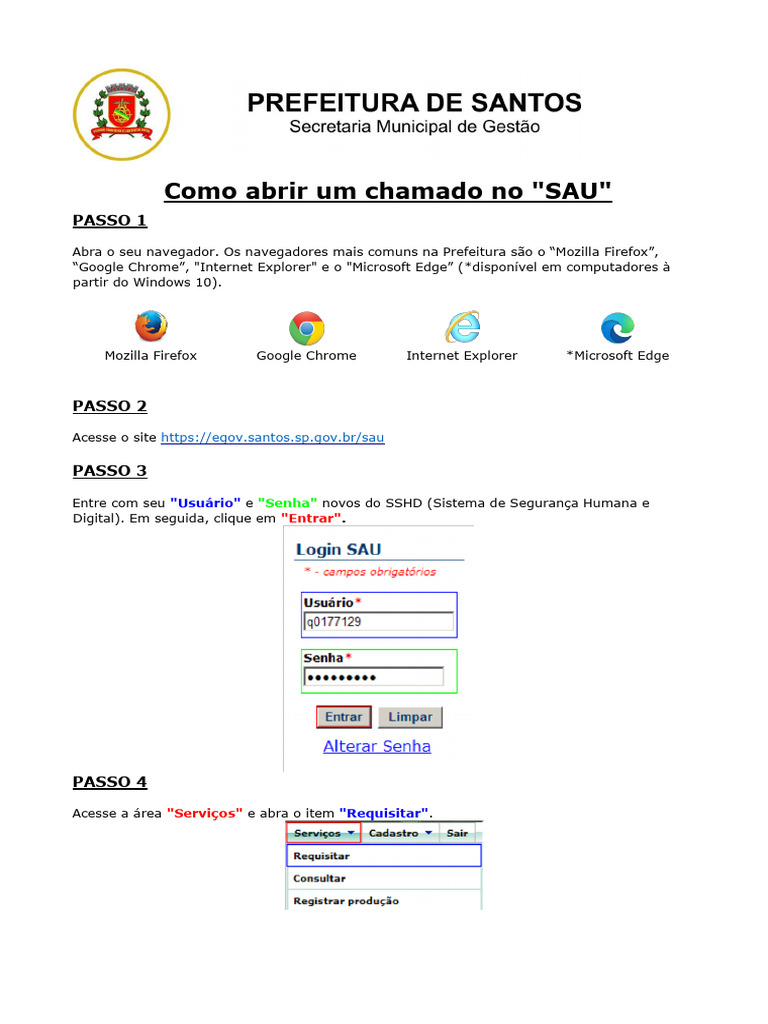 SAU - Como Utilizar o Programa para Solicitar Serviços | PDF | Internet ...