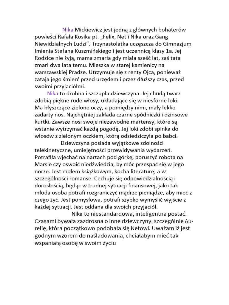 Nika Mickiewicz Jest Jedną Z Głównych Bohaterów Po | PDF