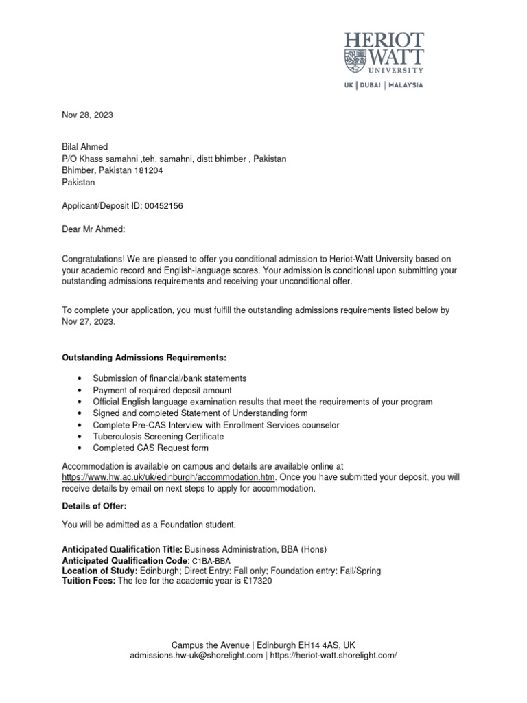 Conditional Offer Letter - HWUK - 8 - COL - Bilal - Ahmed - 2023-11-28 ...