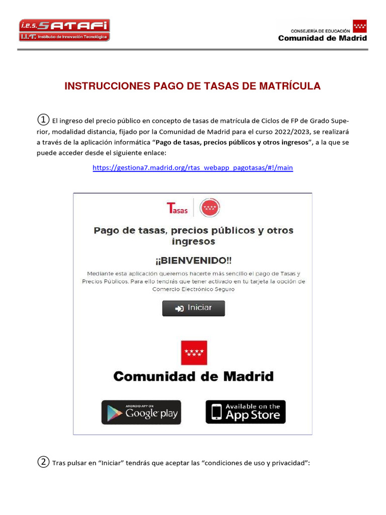 Instrucciones Pago de Tasas | PDF