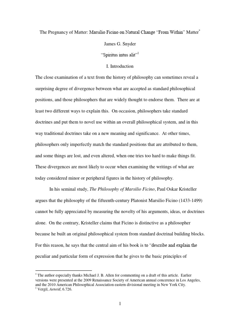 Ficino's Unique View on Matter | PDF | Thomas Aquinas | Metaphysics