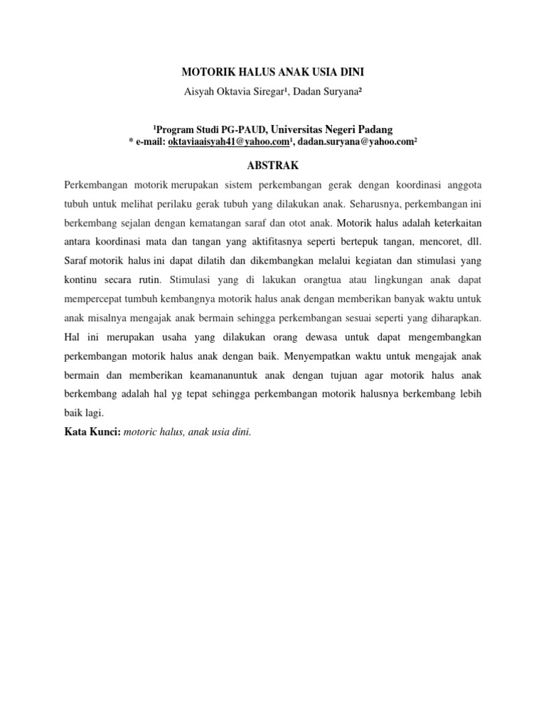 Jurnal Motorik Halus Anak Usia Dini | PDF