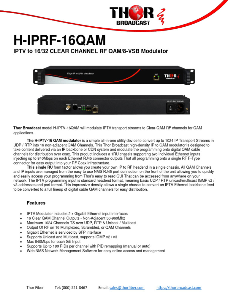 IP To QAM RF H-IPRF-32QAM Converter Datasheet | PDF