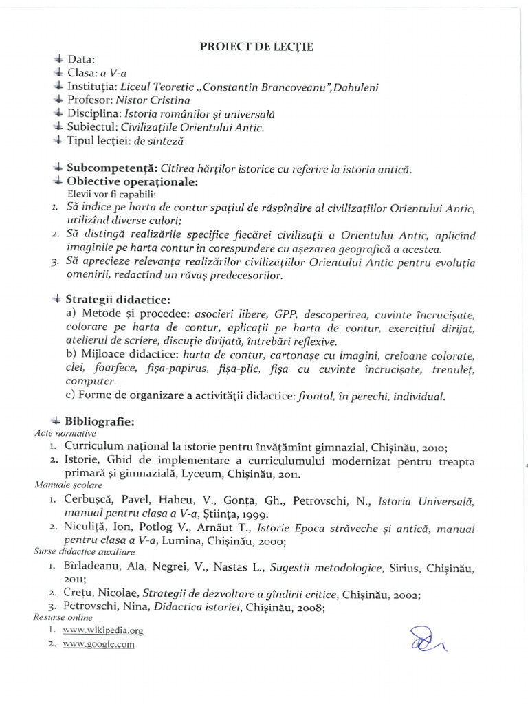 ISTORIE - CLASA A V A - Proiect Didactic | PDF