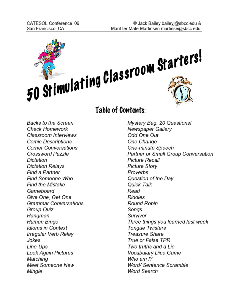 50 Warmers and Starter Activities | PDF