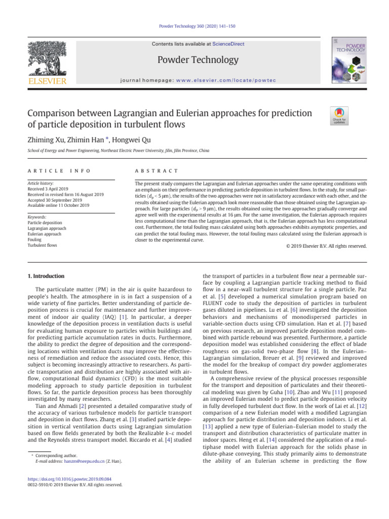 Comparison Of A New Eulerian Model With A Modified Lagrangian Approach