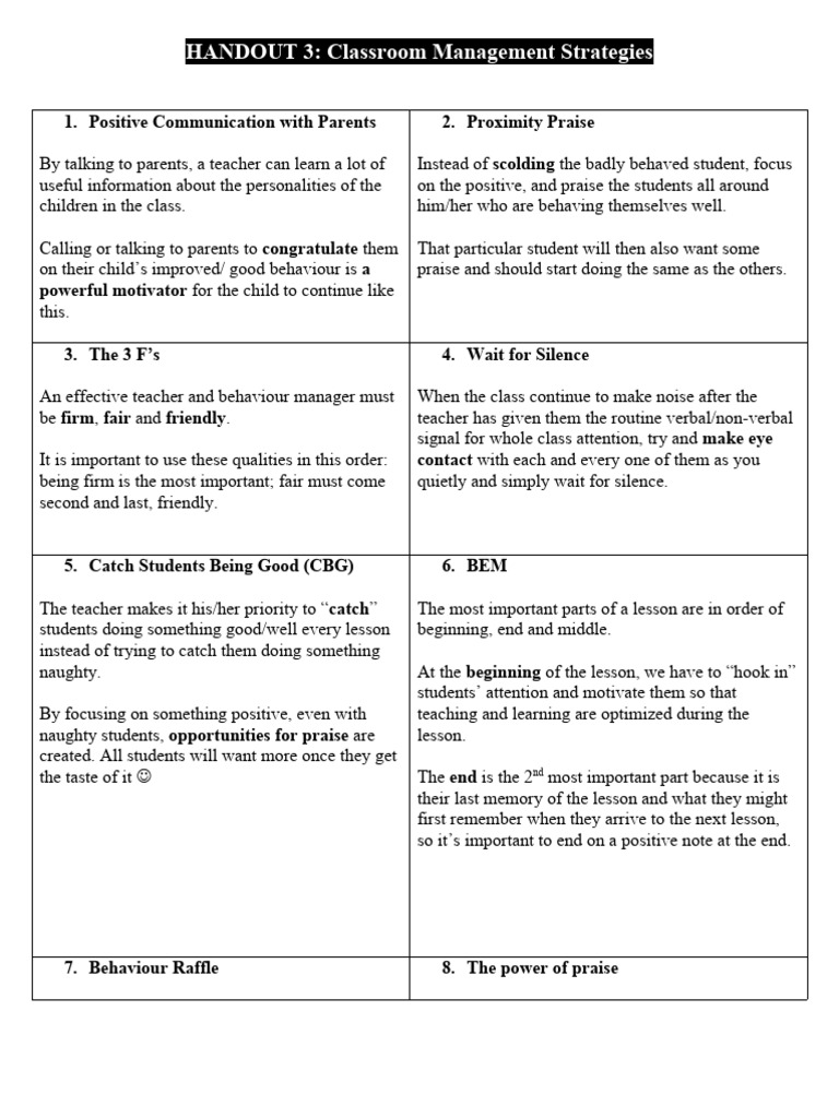 HANDOUT 3 Classroom Management Strategies | PDF | Classroom Management ... HANDOUT 3 Classroom Management Strategies | PDF | Classroom Management ...