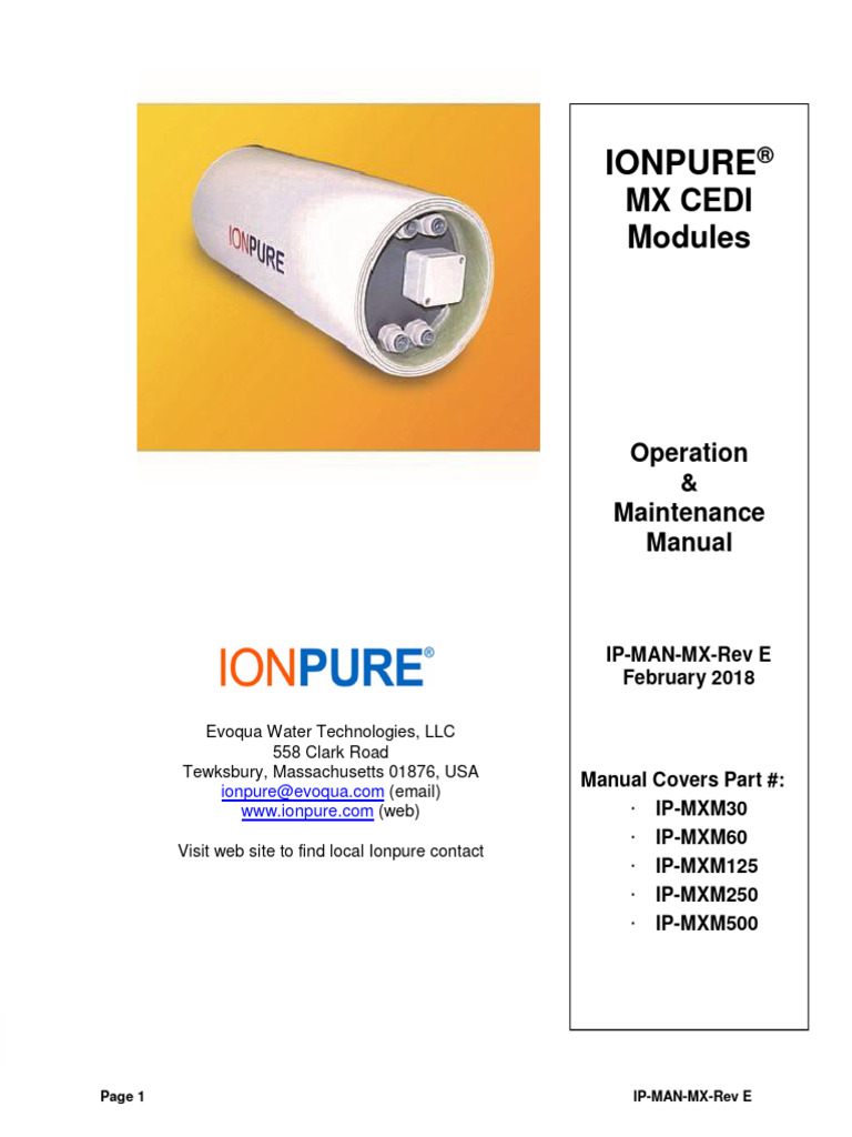 O&M Manual - Ionpure - MX - Cedi | PDF | Pump | Sodium Hydroxide