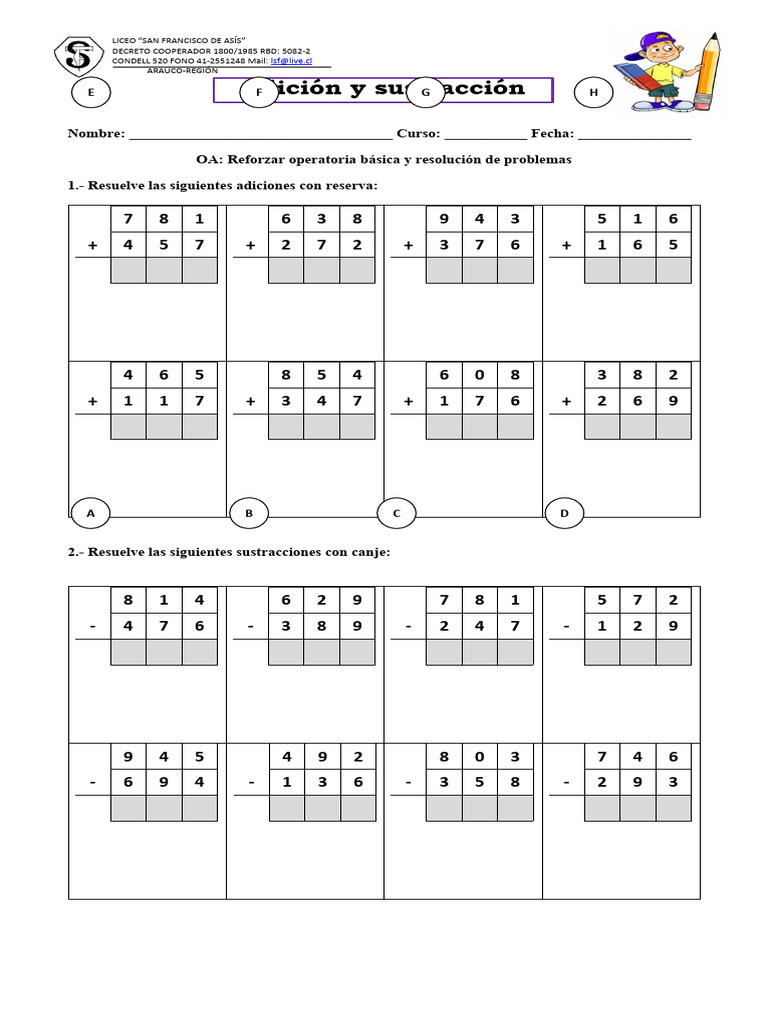 Guia Adicion y Sustraccion 3 Basico | PDF