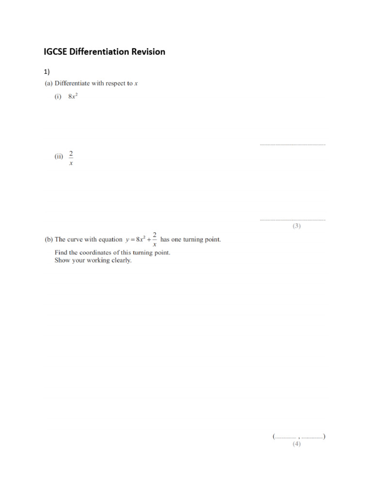 Igcse Differentiation Revision Pdf