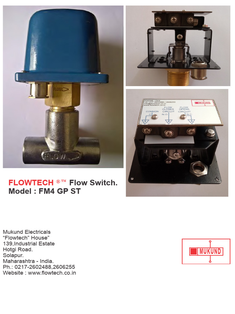 Flowtech : Flow Switch. Model: FM4 GP ST | PDF