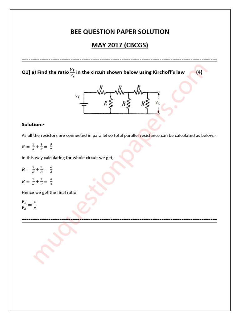 Be First Year Engineering Semester 1 2017 May Basic Electrical Engineering Cbcgs | Download Free ...