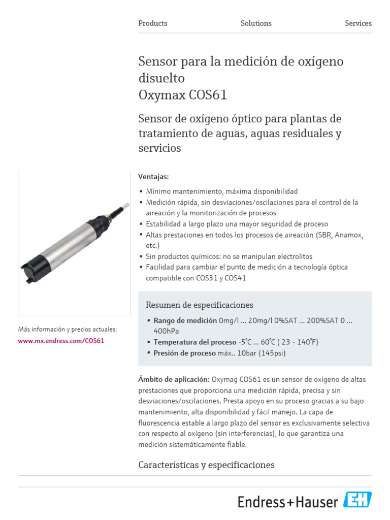 Sensor Óptico de Oxígeno Oxymax COS61 | PDF | Oxígeno | Óptica
