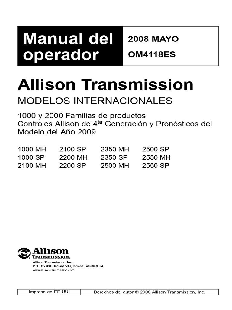 Manual de Operacion Transmision ALLISON Serie 2100 | PDF