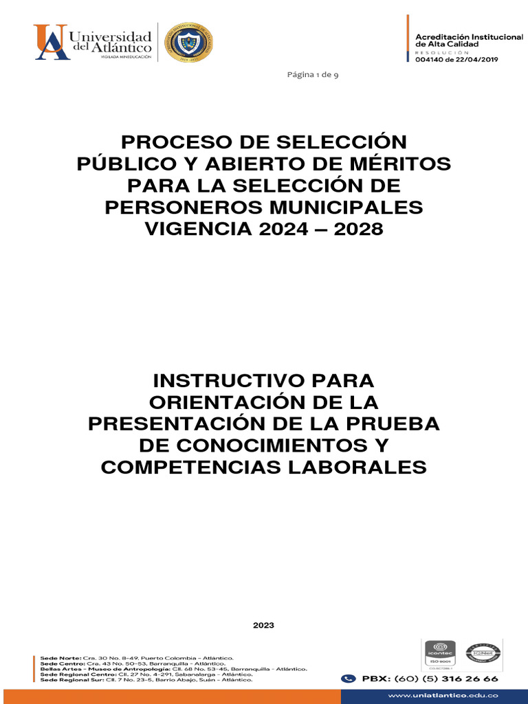 Instructivo de Prueba de Conocimiento 2023 Personeros 70 | PDF