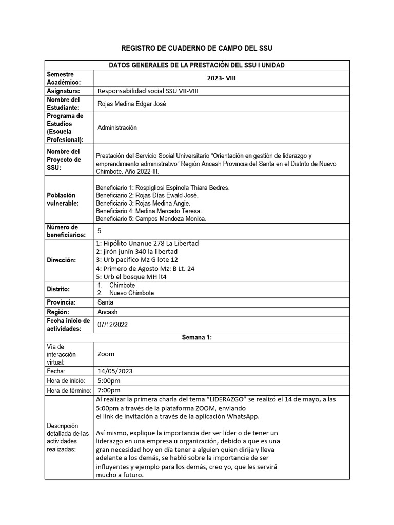 Modelo de Cuaderno de Campo | PDF