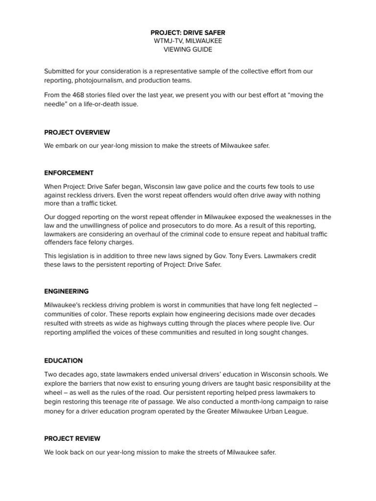 Project Drive Safer Viewing Guide | PDF | Business | Politics