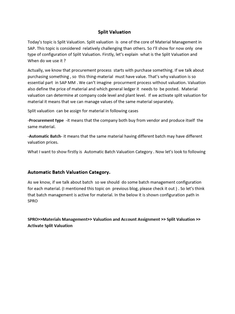 Split Valuation in SAP MM | Download Free PDF | Valuation (Finance ...