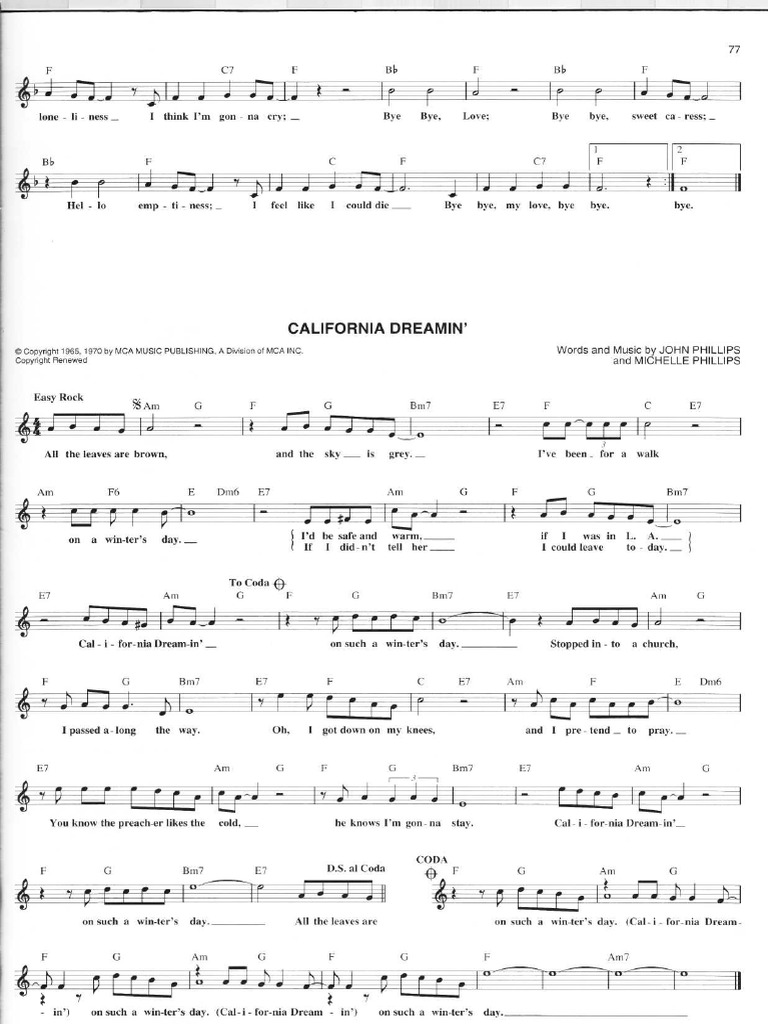 California Dreamin - The Mammas and The Pappas | PDF