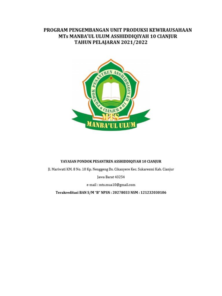 PROGRAM PENGEMBANGAN UNIT PRODUKSI KEWIRAUSAHAAN | PDF