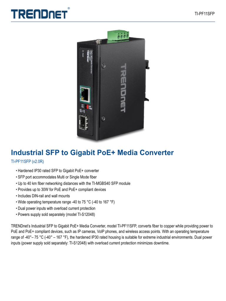 EN Datasheets TI-PF11SFP (v2.0R) | PDF | Computing | Networking Standards