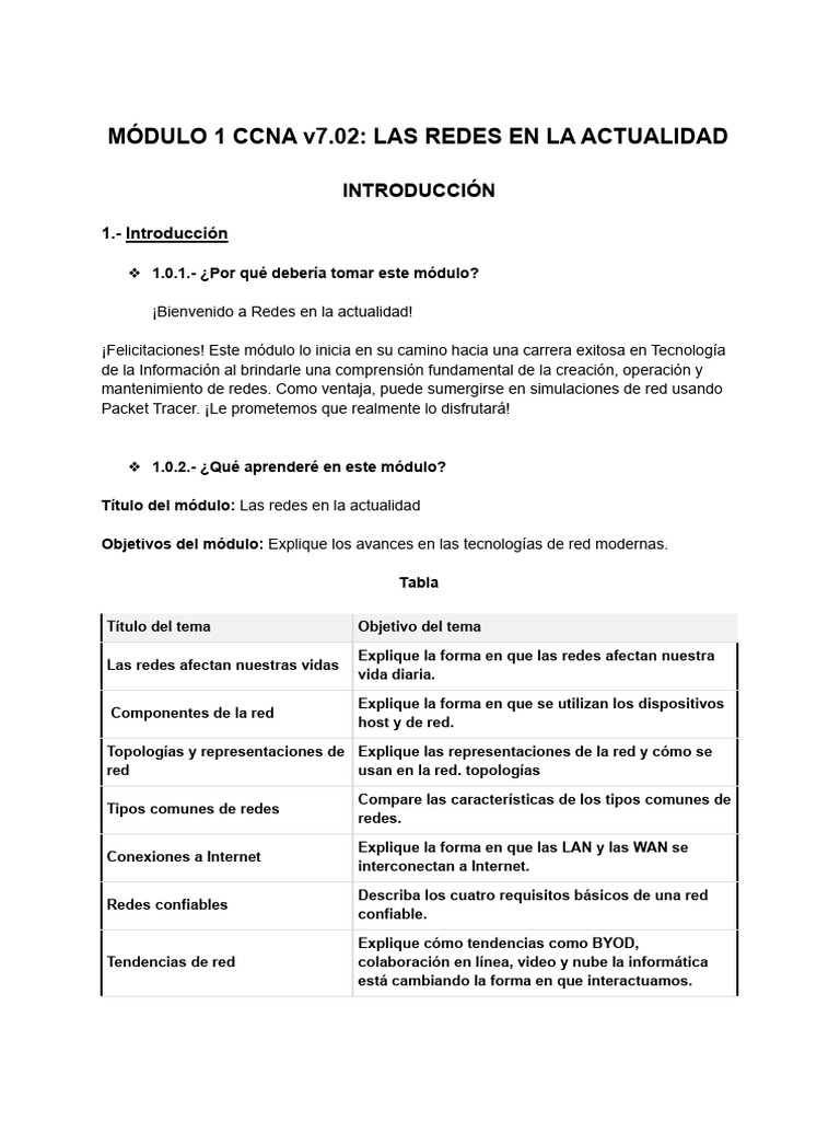 MÓDULO 1 CCNA v7 | PDF | Red de computadoras | Calidad de servicio