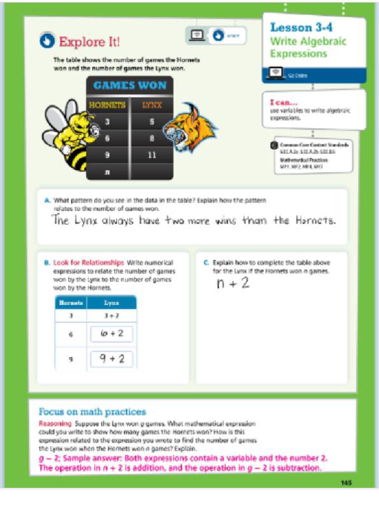 Lesson 3.4 Answer Key | PDF