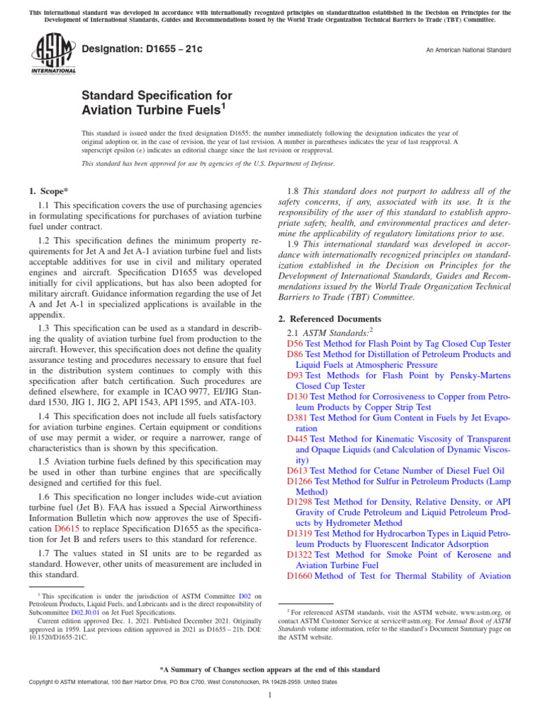 ASTM D1655 Standard Specification For Aviation Turbine Fuels | PDF
