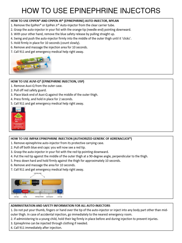 How To Use Epinephrine Injectors | PDF | Self-Improvement | Science ...