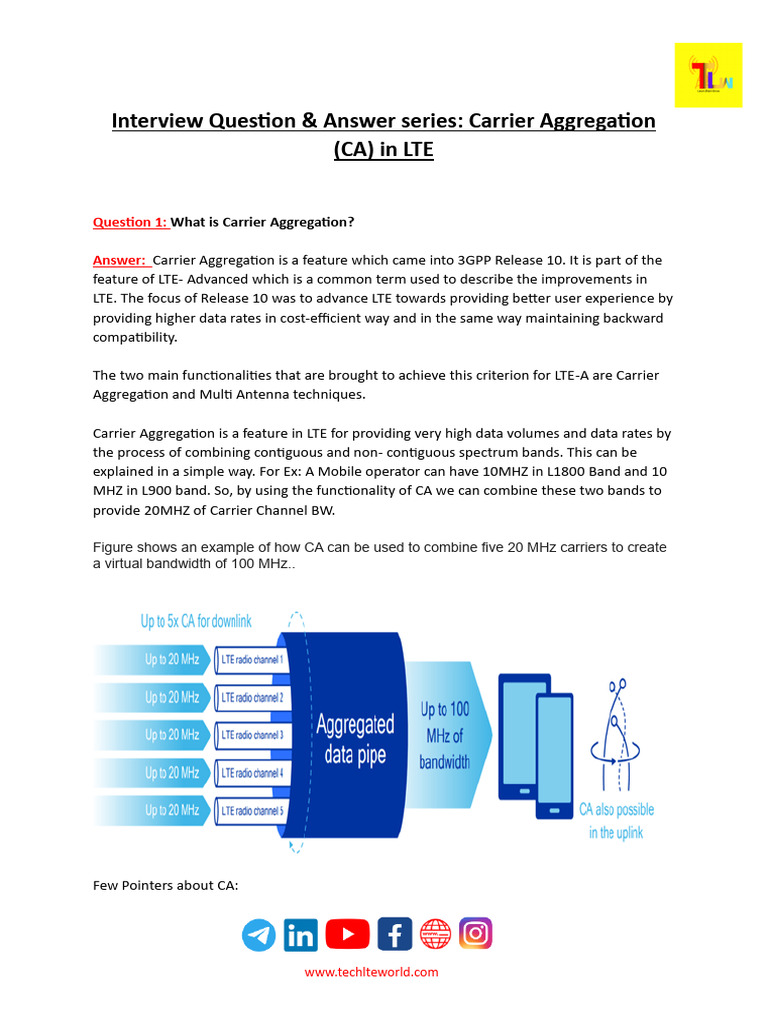 Interview Question And Answer Carrier Aggregation Ca Lte Pdf