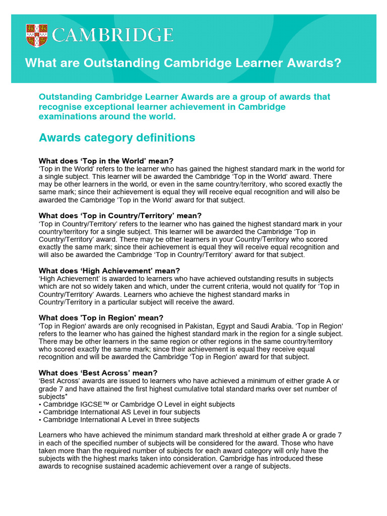 Outstanding Cambridge Learner Awards Guide For Schools123 | PDF ...