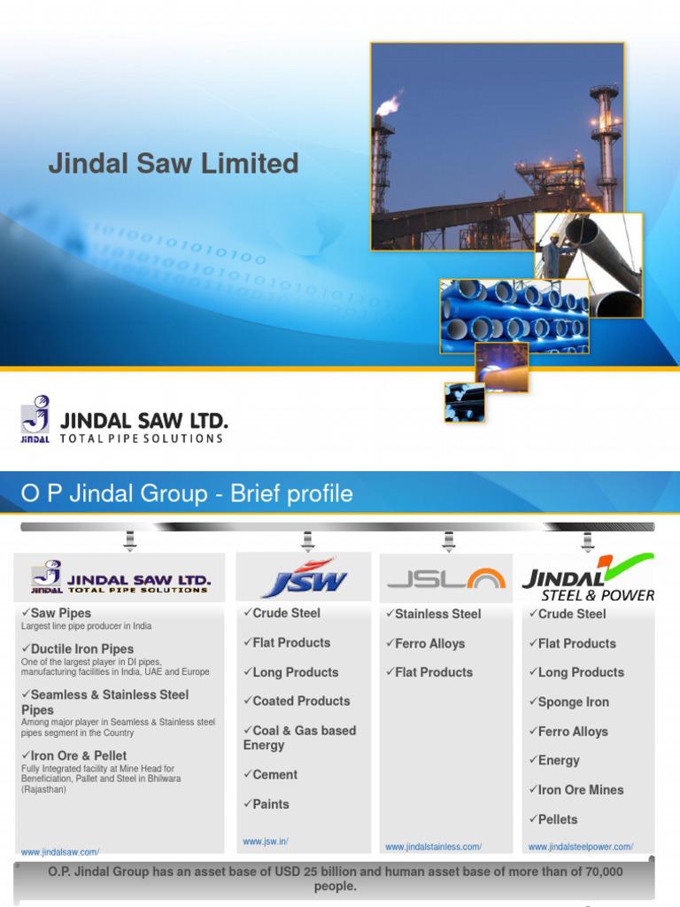 Jindal SAW Presentation 2023 | PDF | Pipe (Fluid Conveyance) | Steel