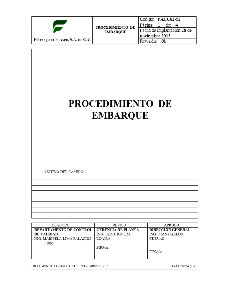 Facc02-52 Procedimiento de Embarque de Producto Terminado | PDF