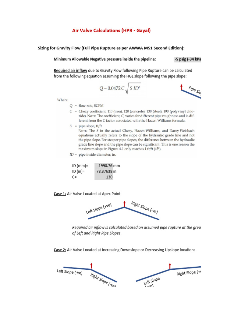 Air Valve Calculations (PS-HPR) | PDF | Physical Quantities | Process Engineering